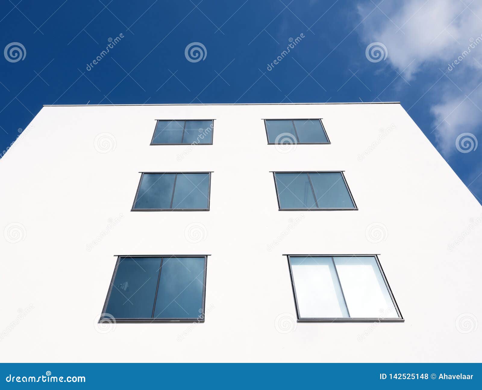 Abstract Rectangular Forms of Windows in White Wall Reflect Blue Sky ...