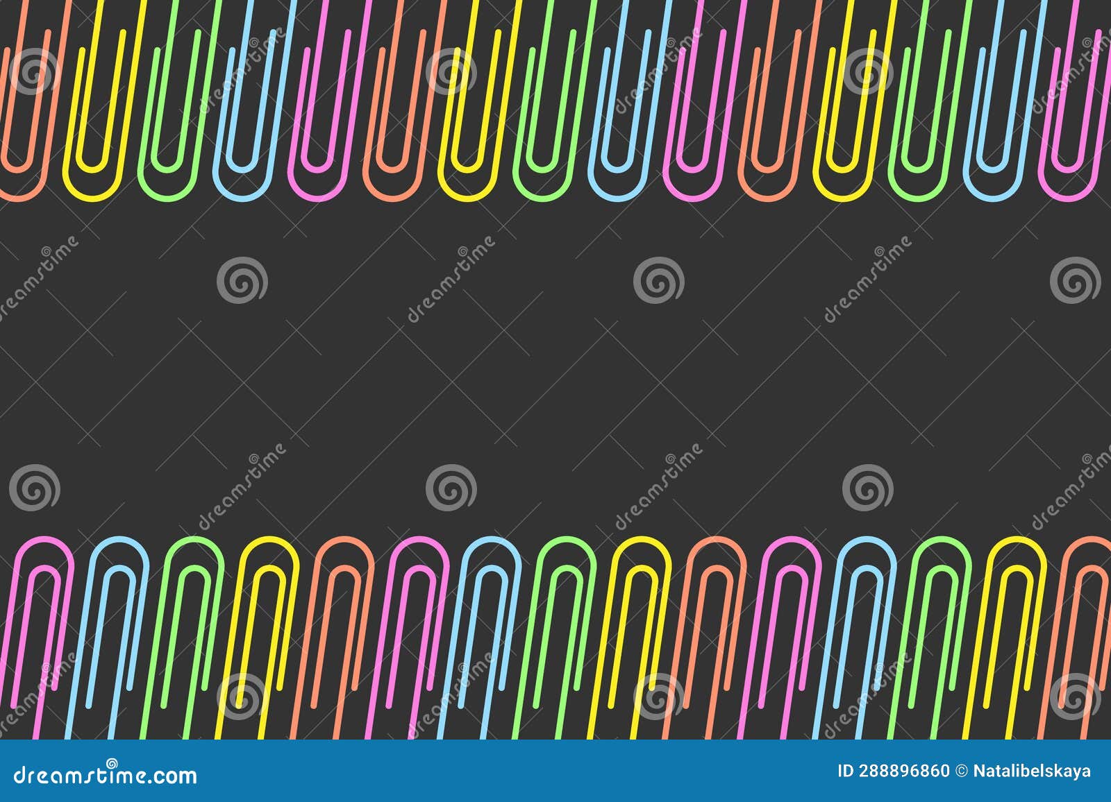 Abstract Rectangular Frame of Bright Paper Clips on a Dark Background ...