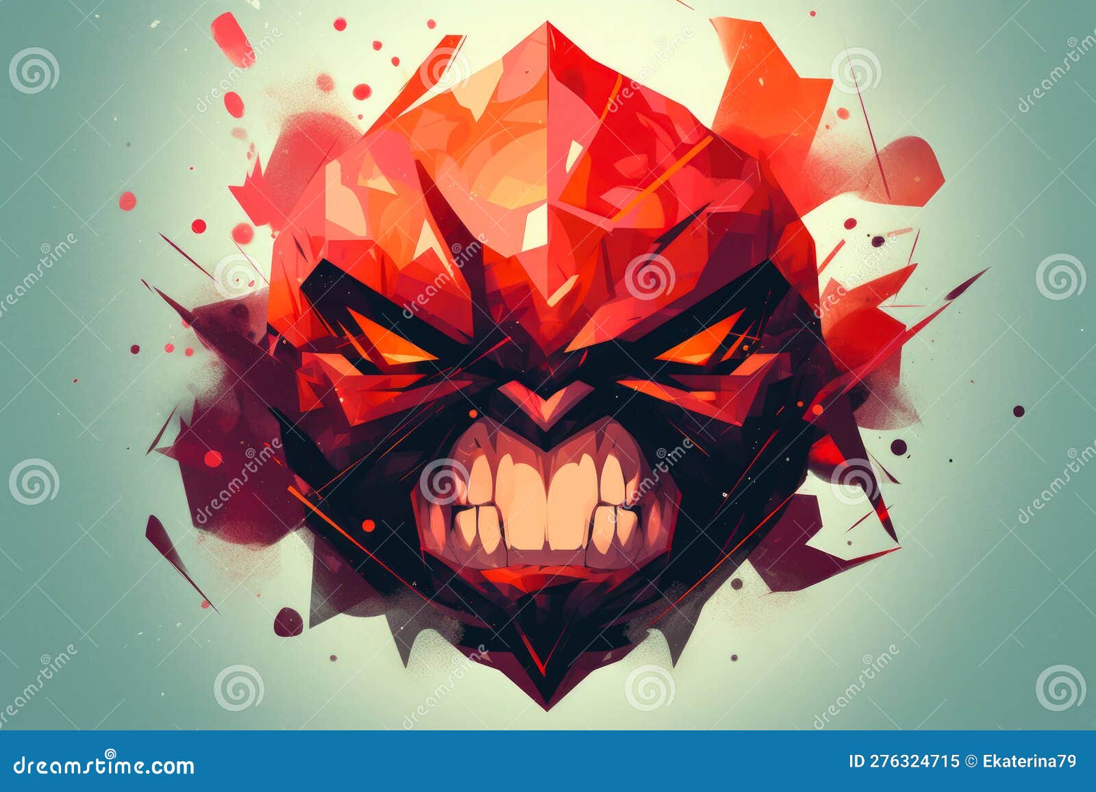 An Abstract Red Angry Face on a Light Turquoise Background. Created ...