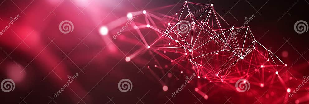 Abstract Red Background With Connecting Dots And Lines Network Connection Structure 3d