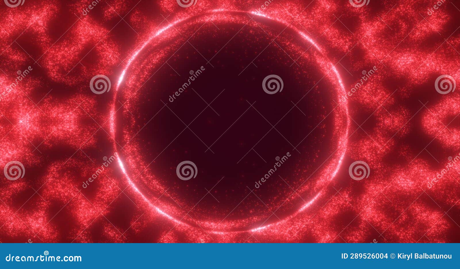 Abstract Red Background from an Energy Blue Magic Ring of a Round Frame ...