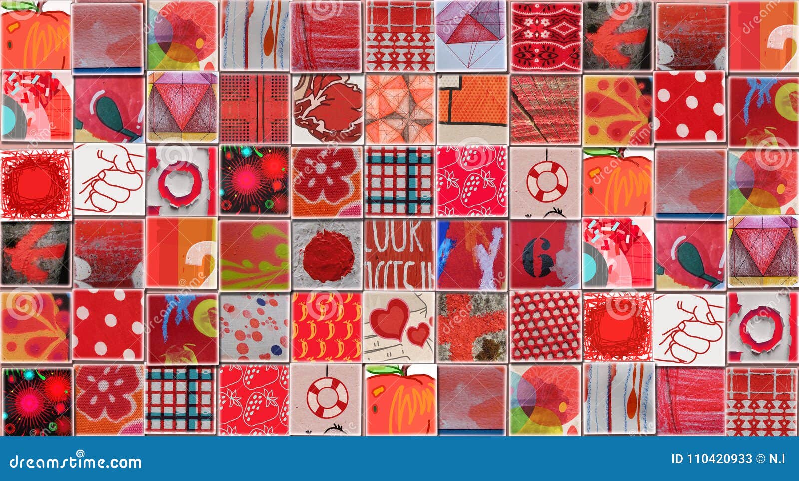 Abstract Red Background Made with Small Illustrations Stock ...