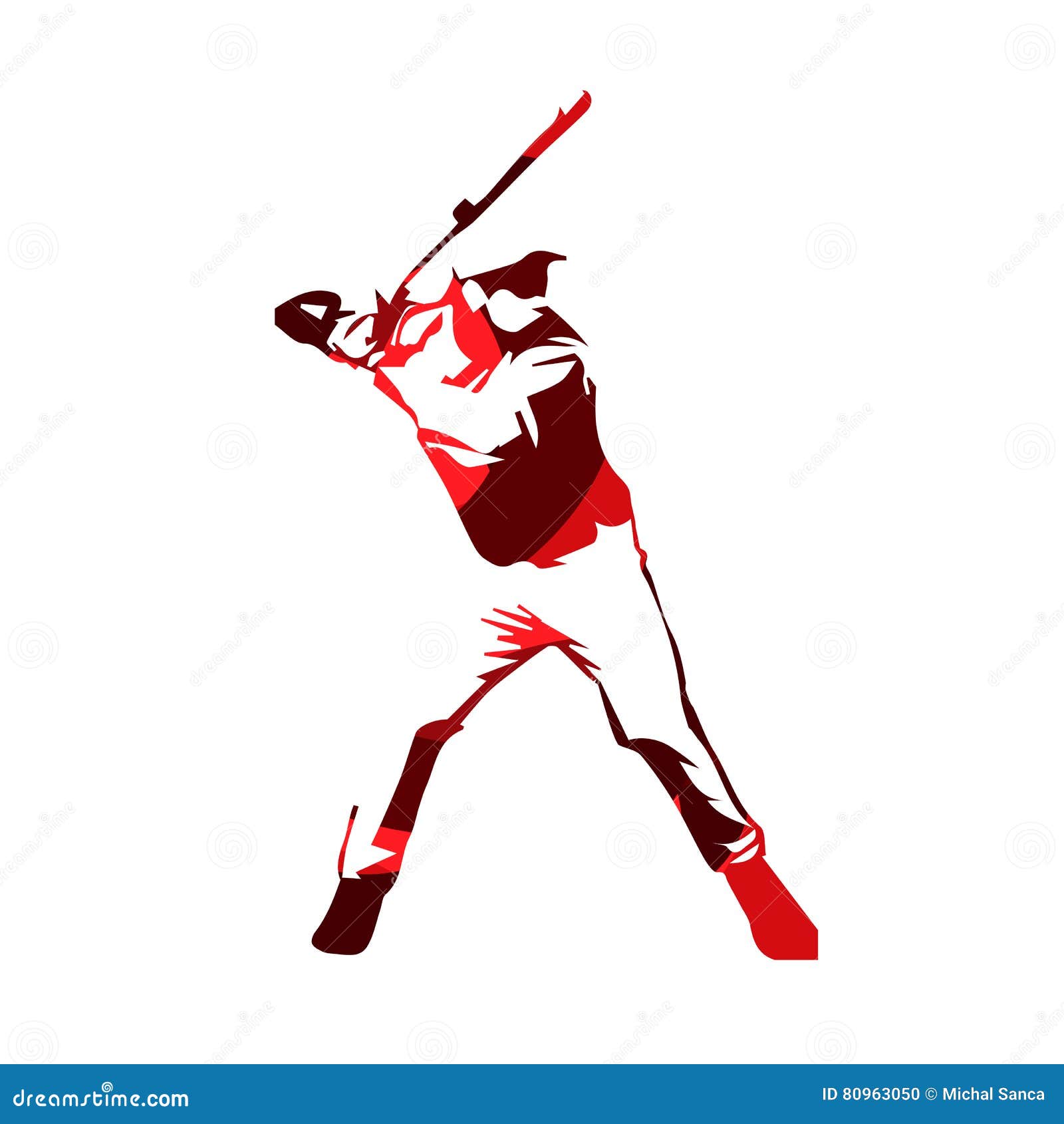 Abstract Red Baseball Player, Vector Silhouette Stock Vector ...