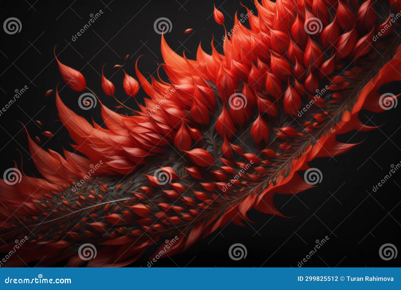 Abstract Red Bird Feather on Black Background. Ai Generated Stock ...