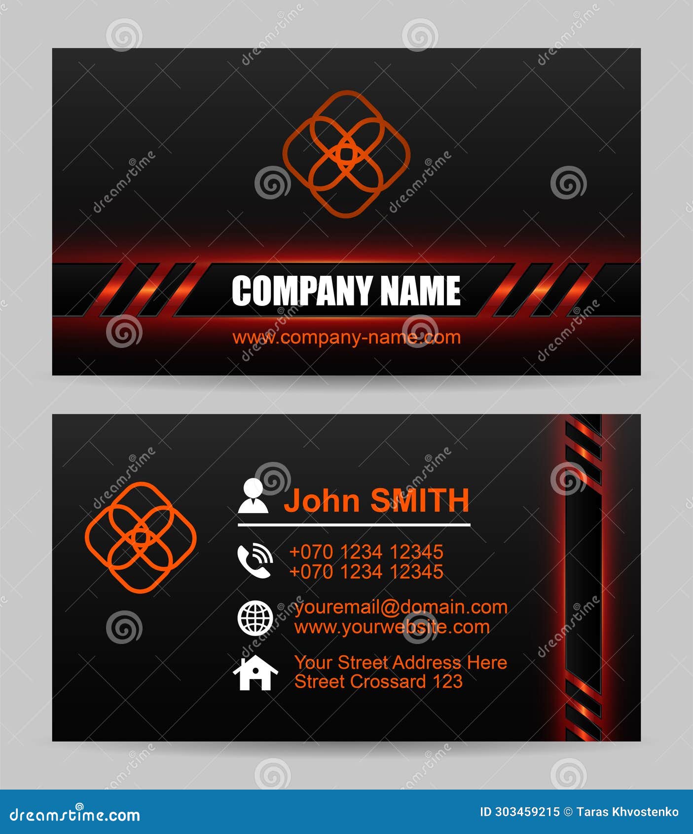 Abstract Red And Black Business Card Template Stock Vector