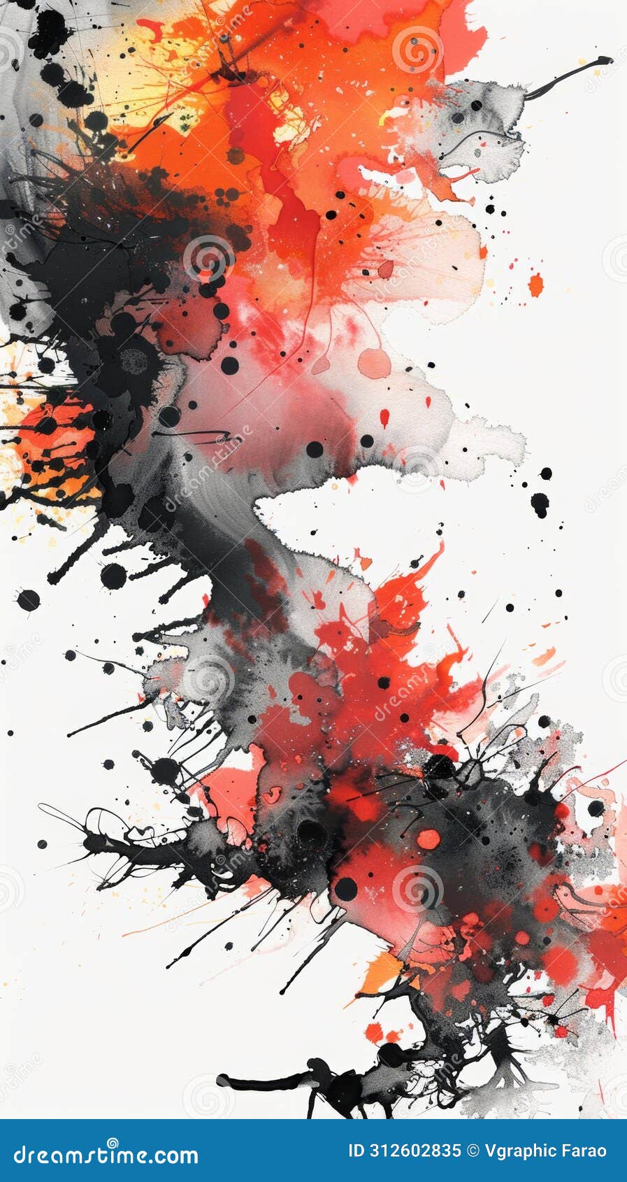 Abstract Red and Black Ink Splashes on White Canvas Stock Image - Image ...