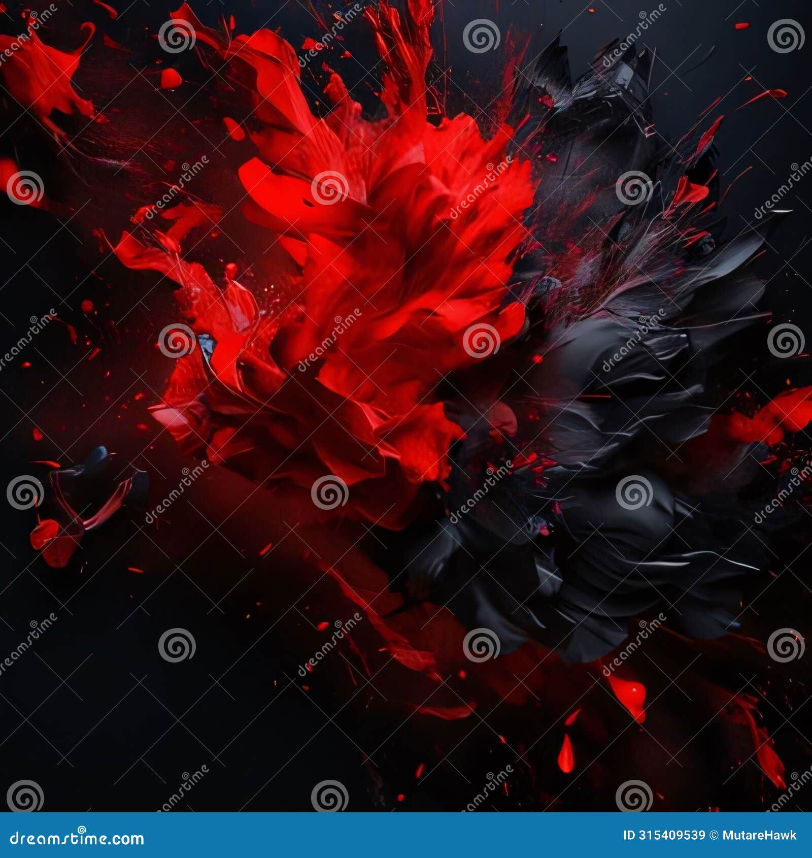 Abstract Red and Black Paint Splash Isolated on Black Background. 3d ...