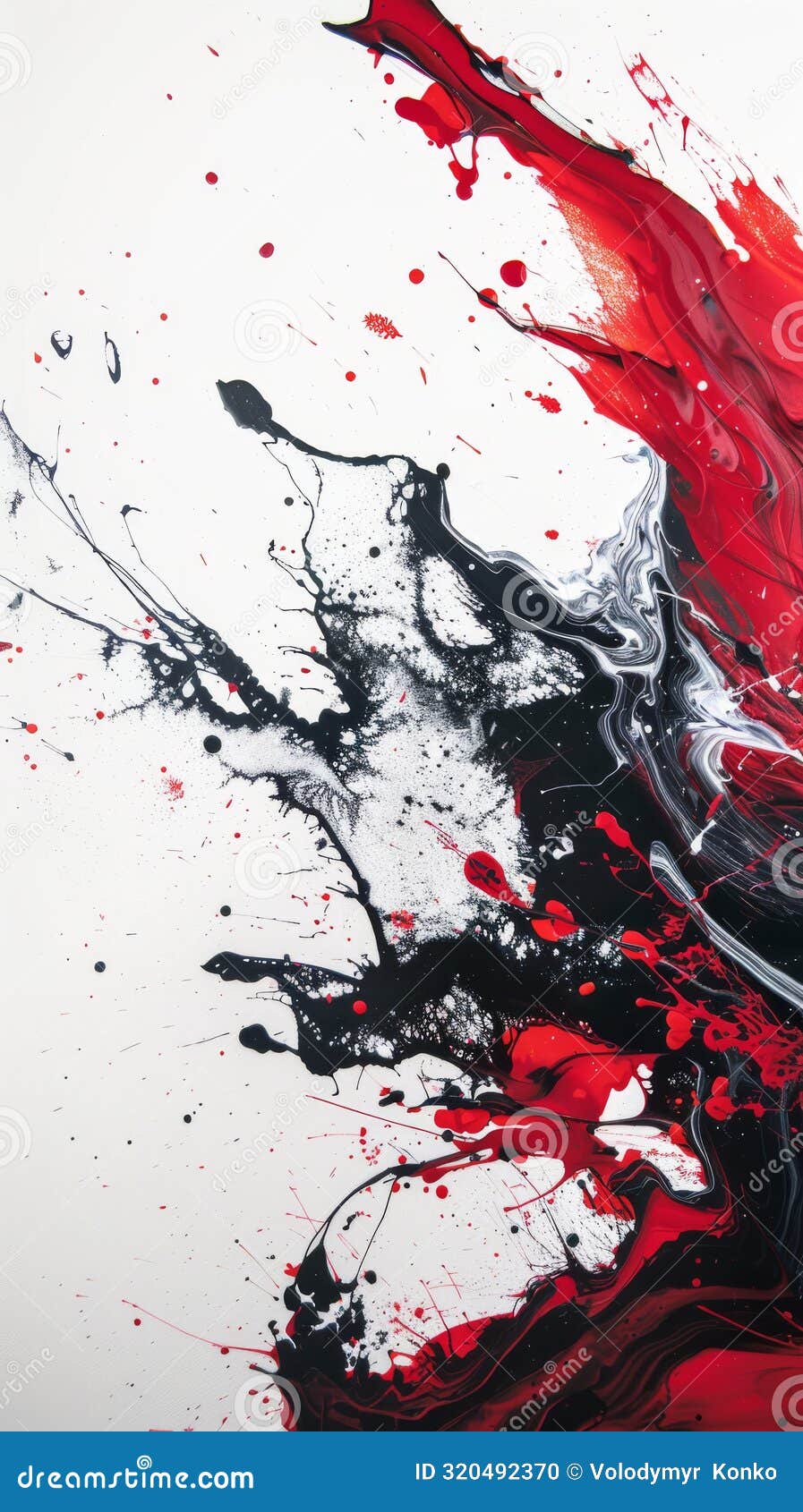 Abstract Red and Black Paint Splashes on White Background Stock Photo ...