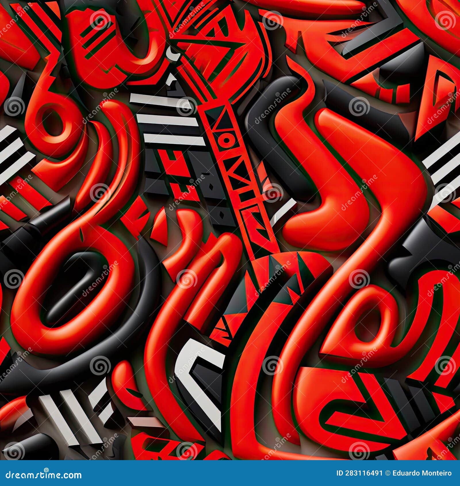 Abstract Red and Black Pattern with Forms Inspired by Graffiti ...
