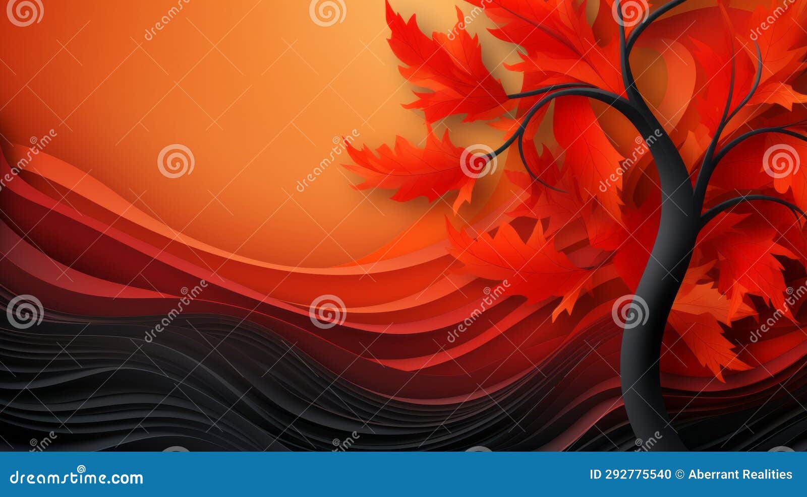 An Abstract Red and Black Tree on an Orange and Black Background Stock ...