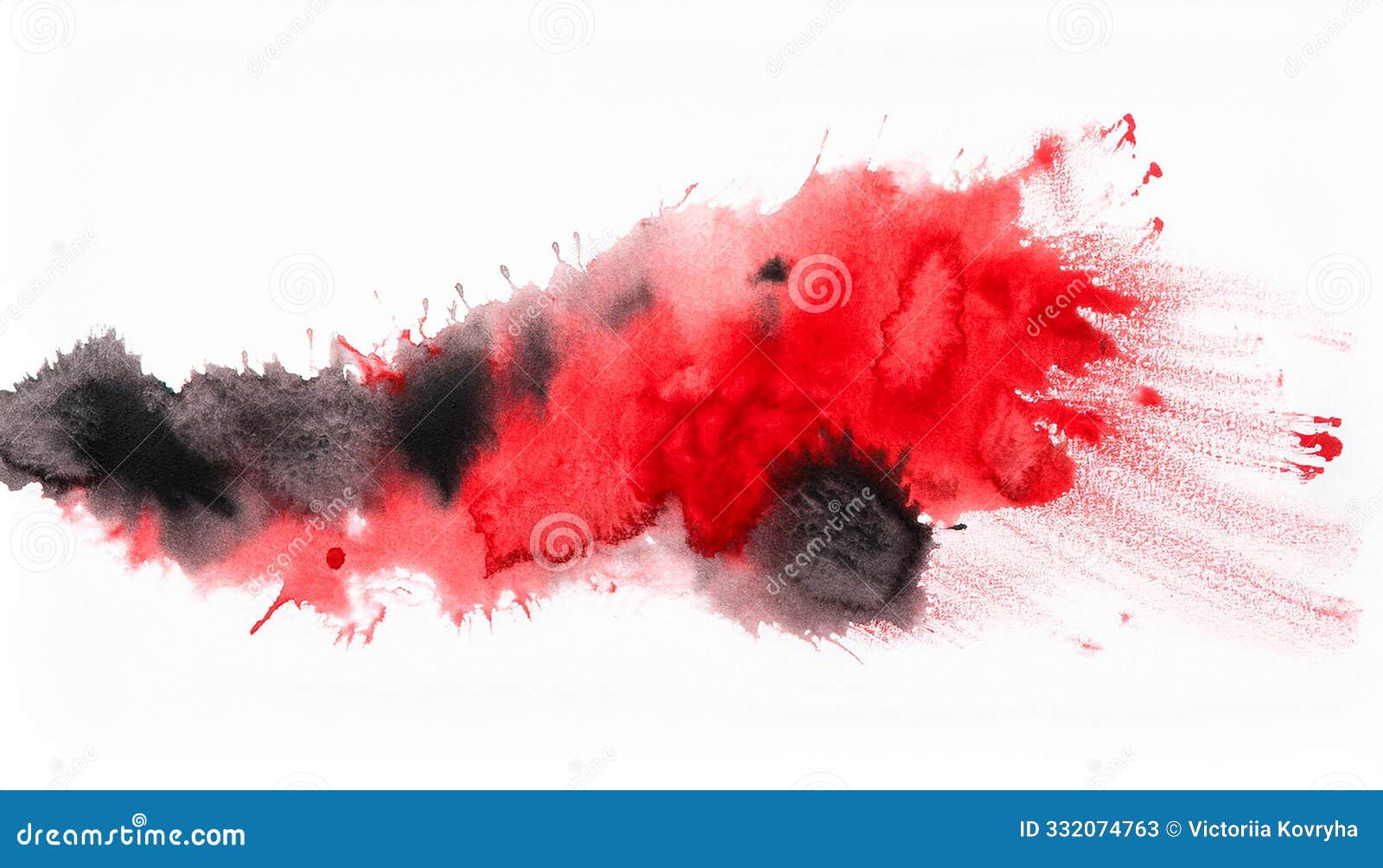 Abstract Red and Black Watercolor Splashing on White Background Stock ...