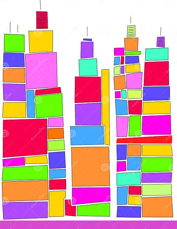 Funky Colorful Buildings, Pop Art Style City Illustration Geometrical ...