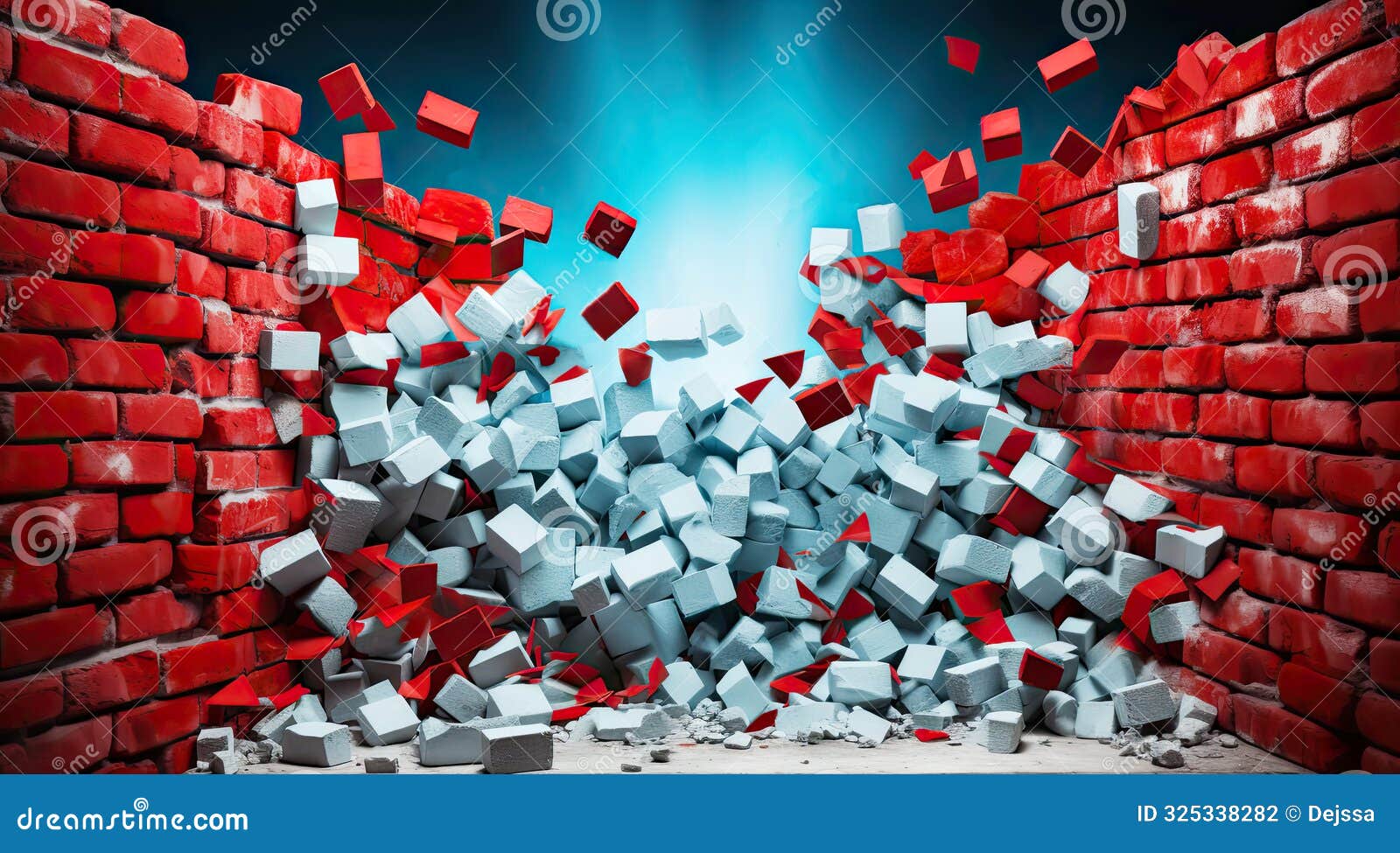 Abstract Red and Blue Brick Wall Explosion Stock Illustration ...