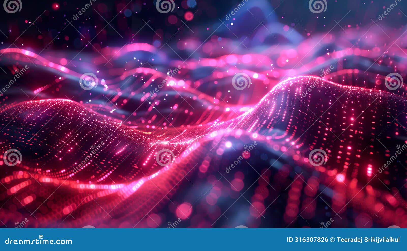 Abstract Red and Blue Digital Particles Wave. Generative AI Stock ...