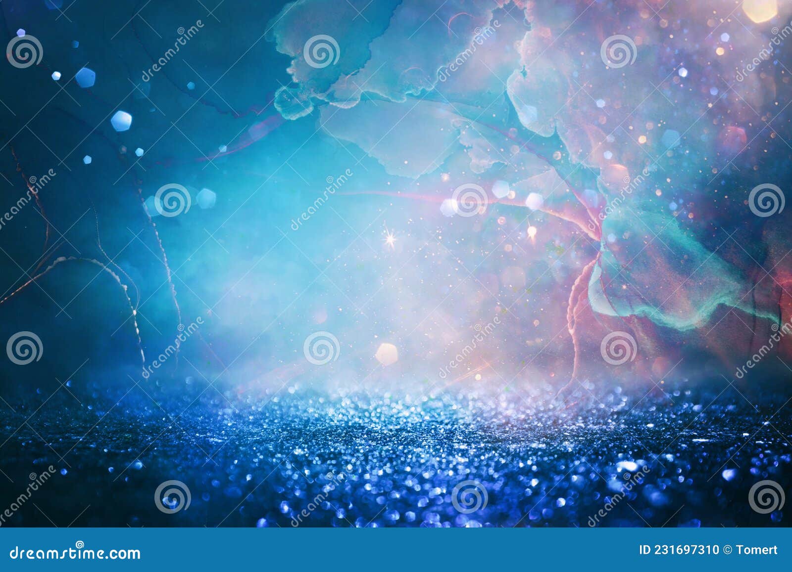 Abstract Red, Blue, Gold and Black Defocused Background. Bokeh Lights ...