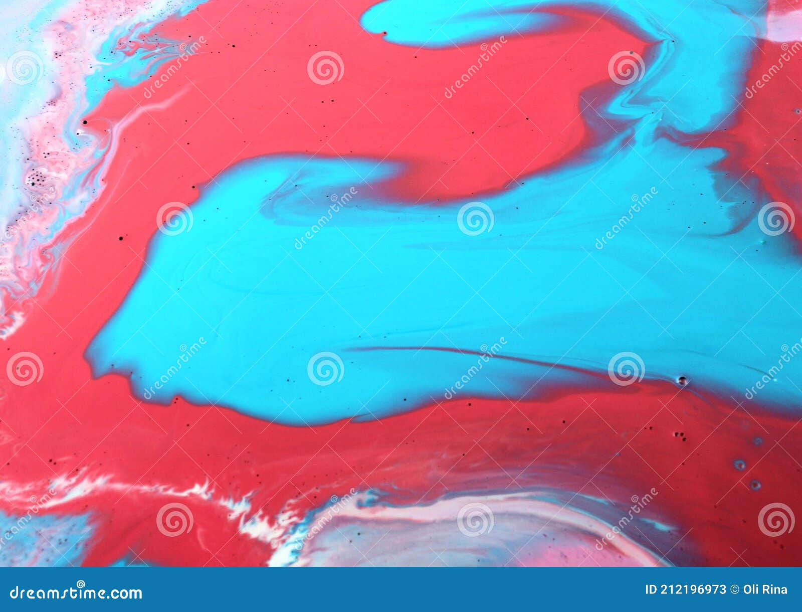 Abstract Red and Blue Marble Background. Acrylic Paint Flows Freely and ...