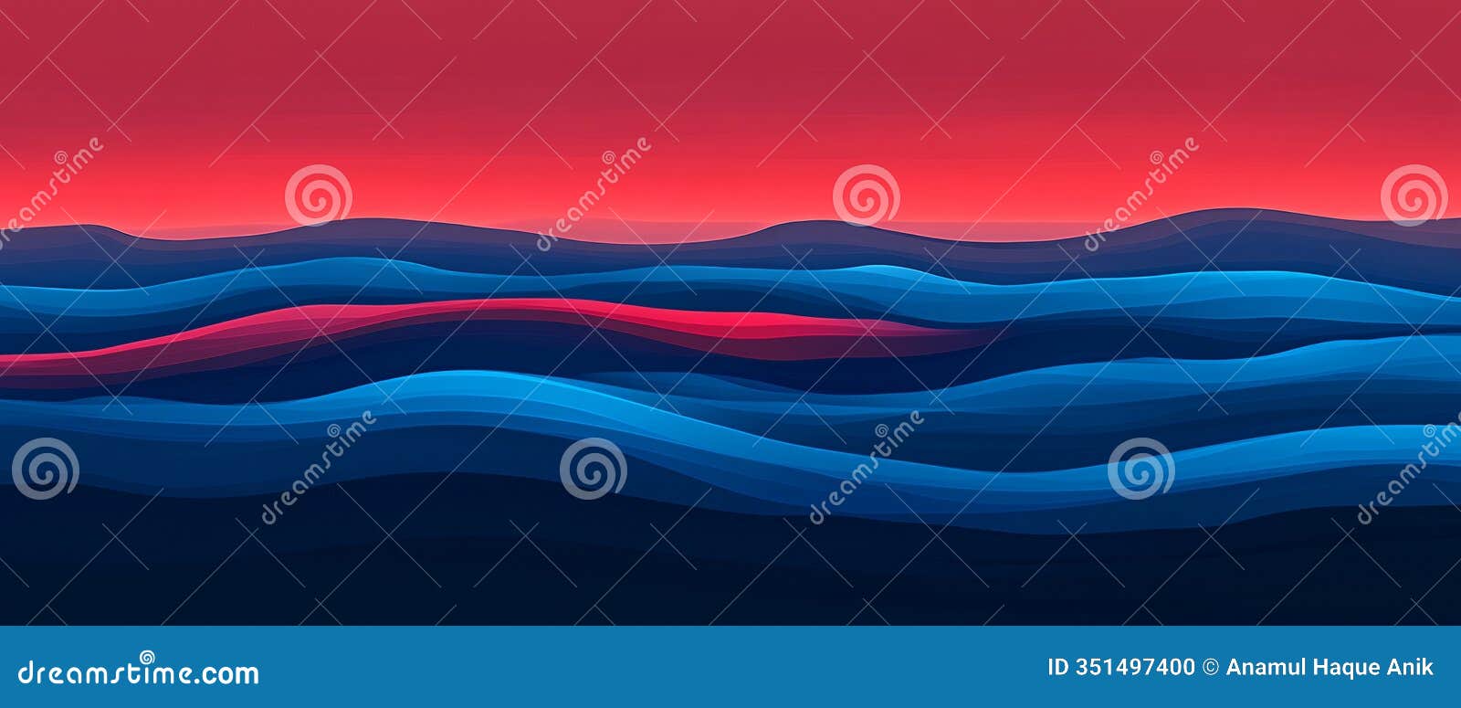 Abstract Red Blue Ocean Wave Layers Sunset Seascape Digital Art Stock ...