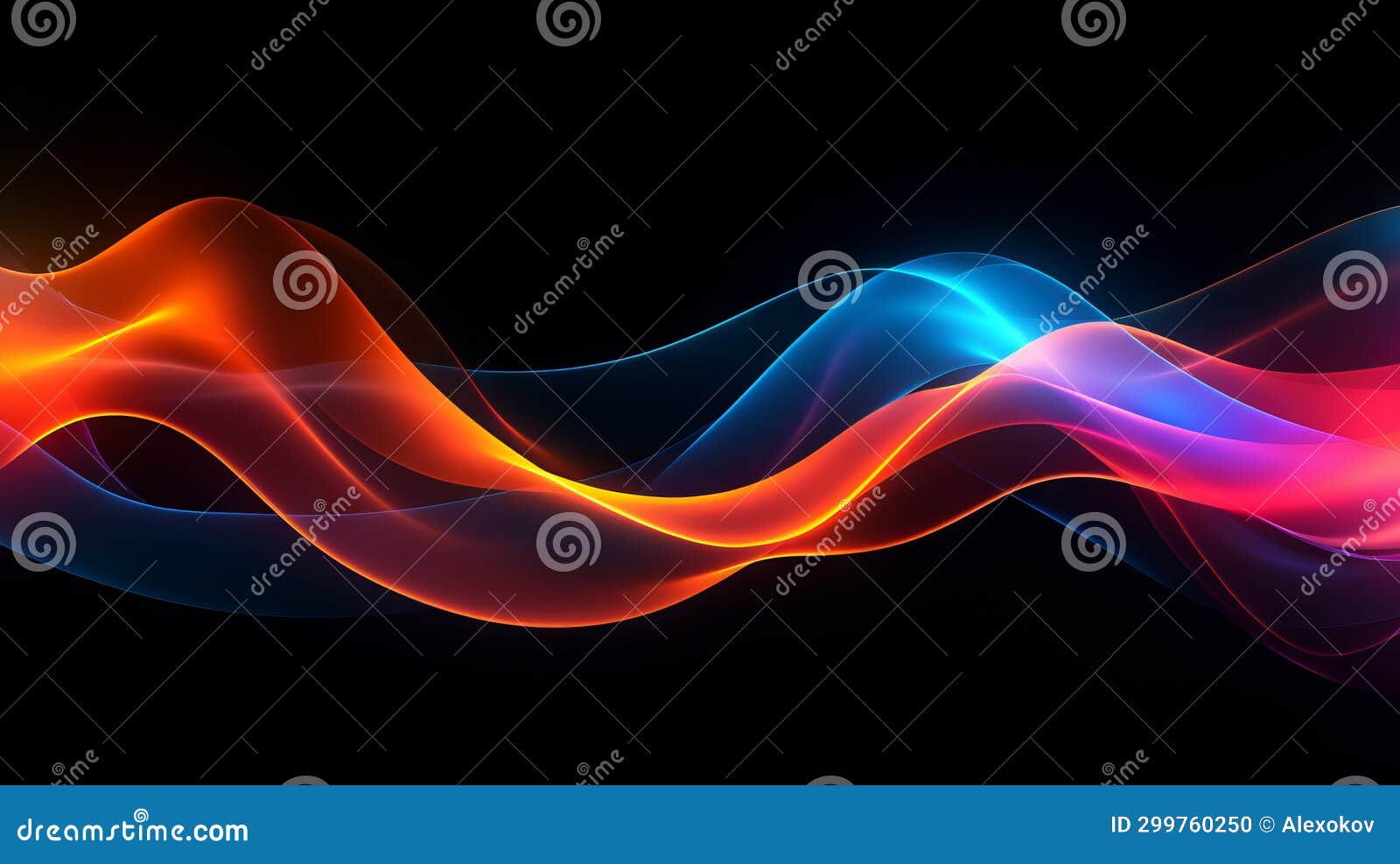 Abstract Red and Blue Wavy Lines on Black Background. Illustration ...