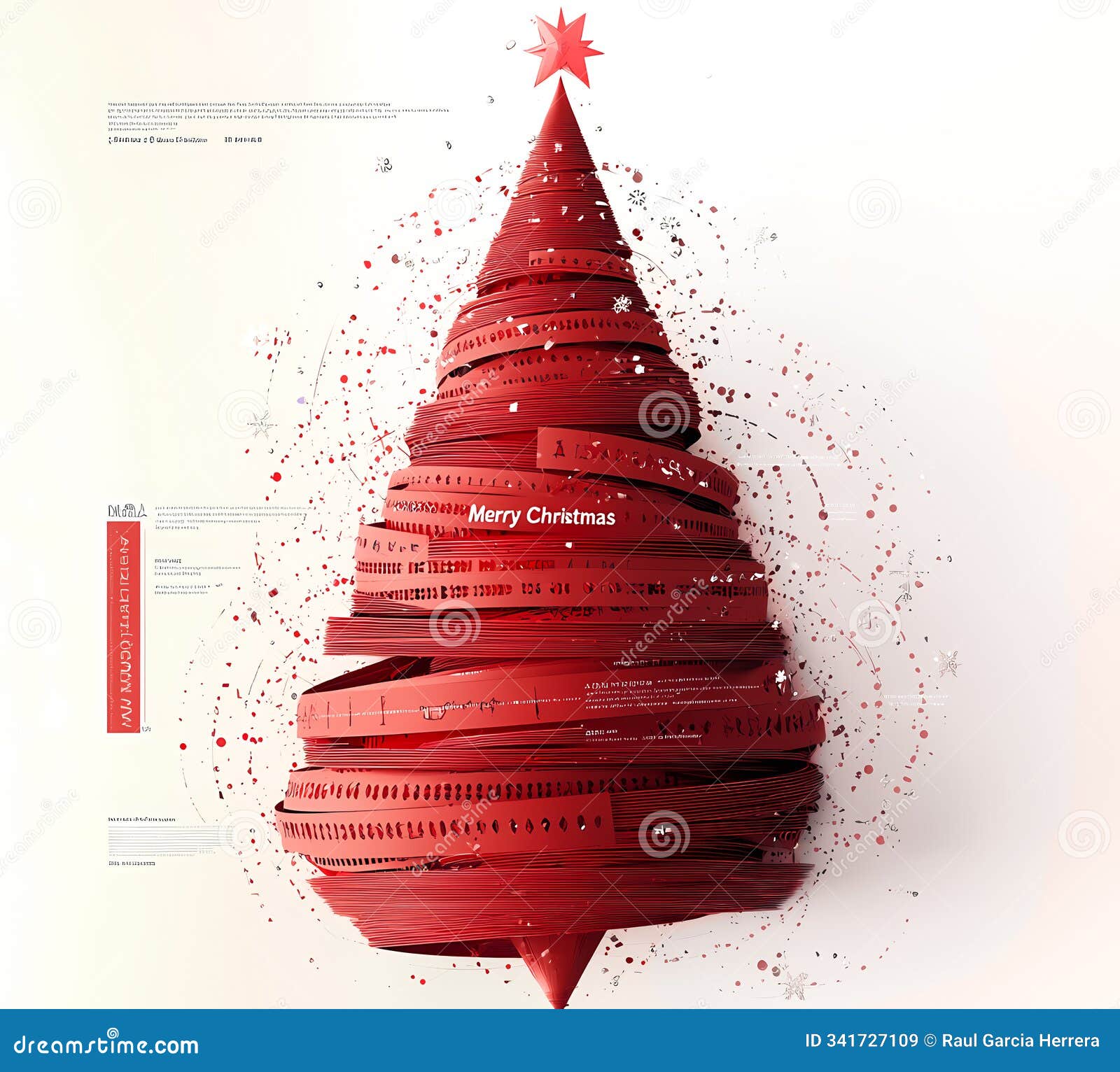 Abstract Red Christmas Tree Exploding with Ribbons on White Background ...