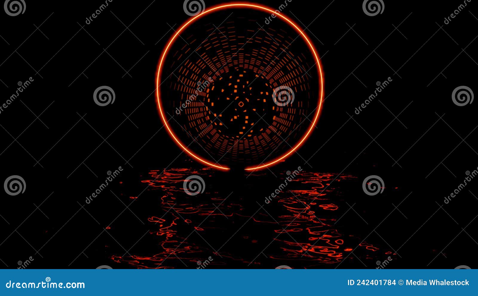 Abstract Red Circle with Blinking Stars Inside and Water Surface with ...