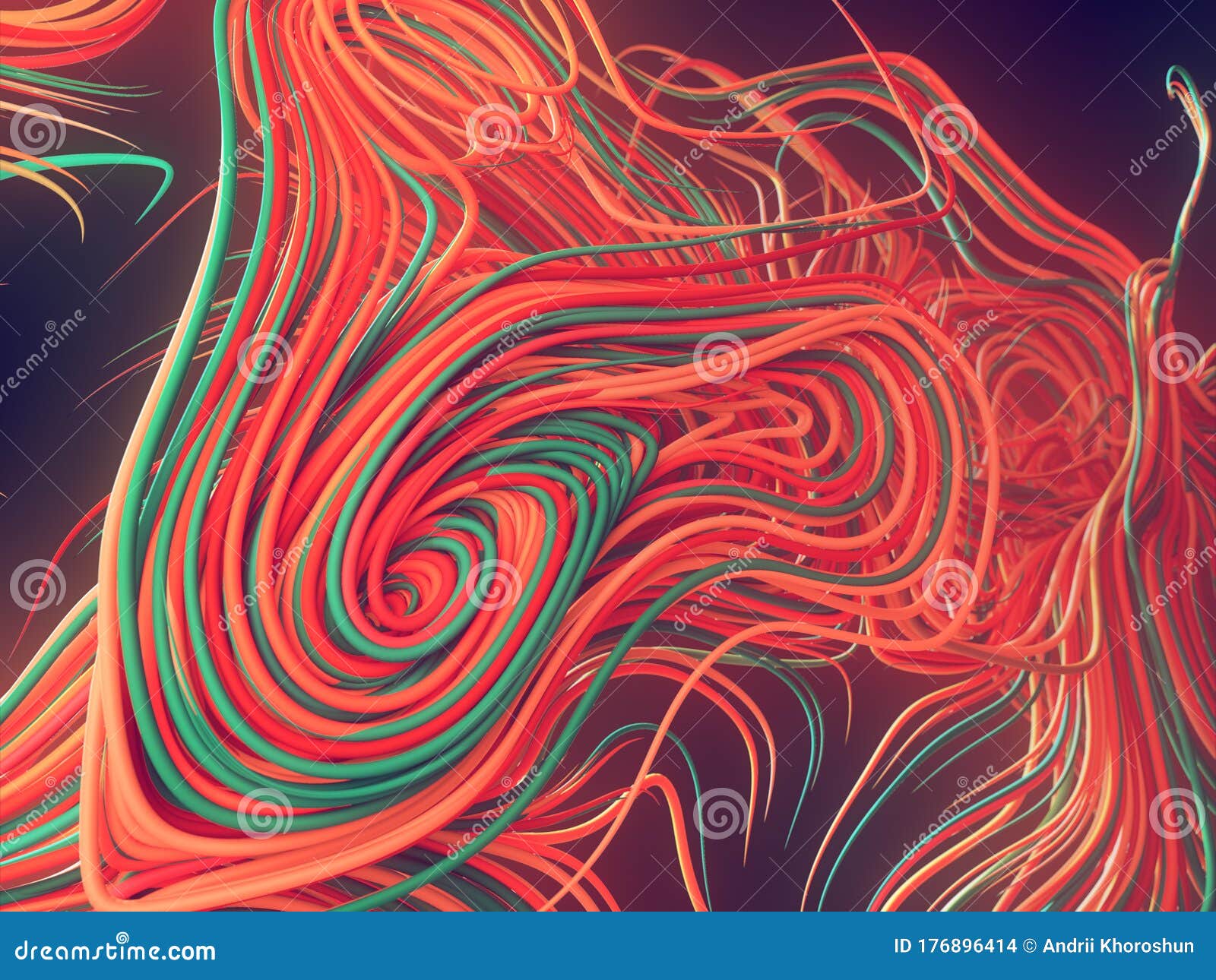 Interlacing Abstract Red Colored Curves. Computer Generated Geometric ...