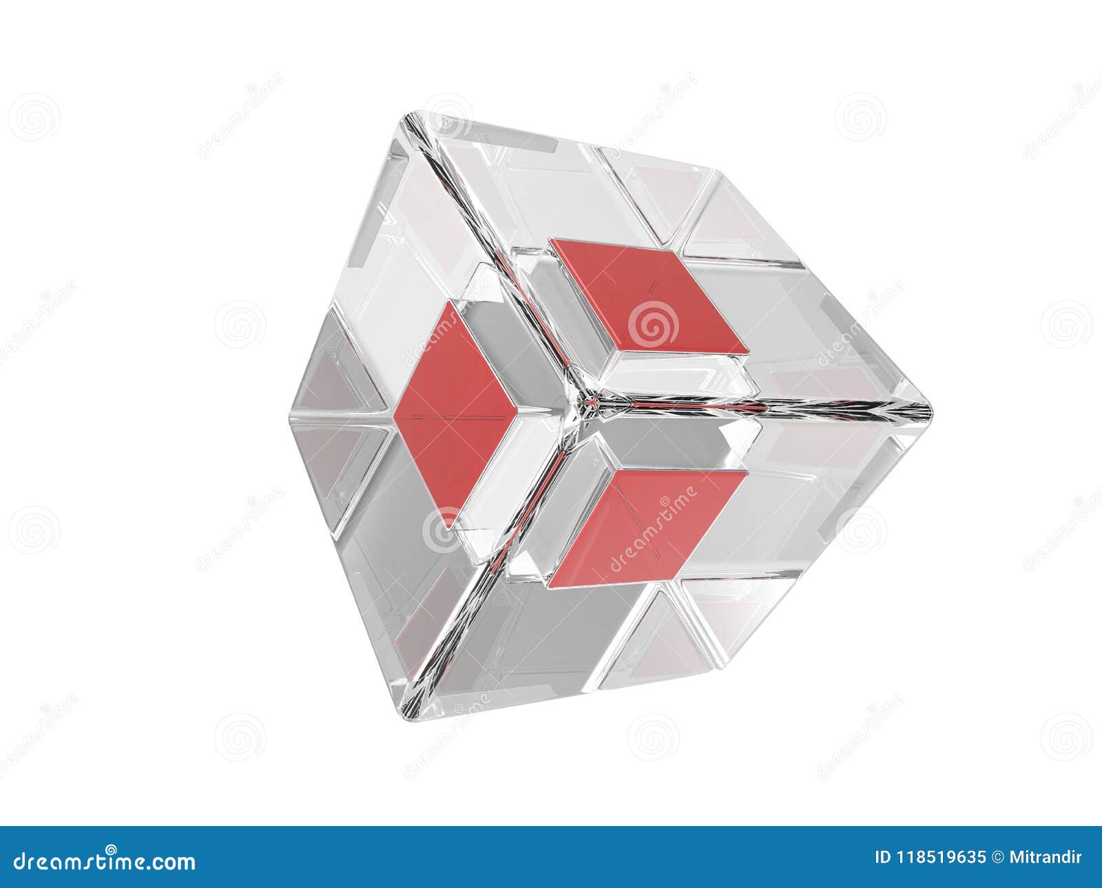 Abstract Red Cube Glass Shape Stock Illustration - Illustration of cube ...