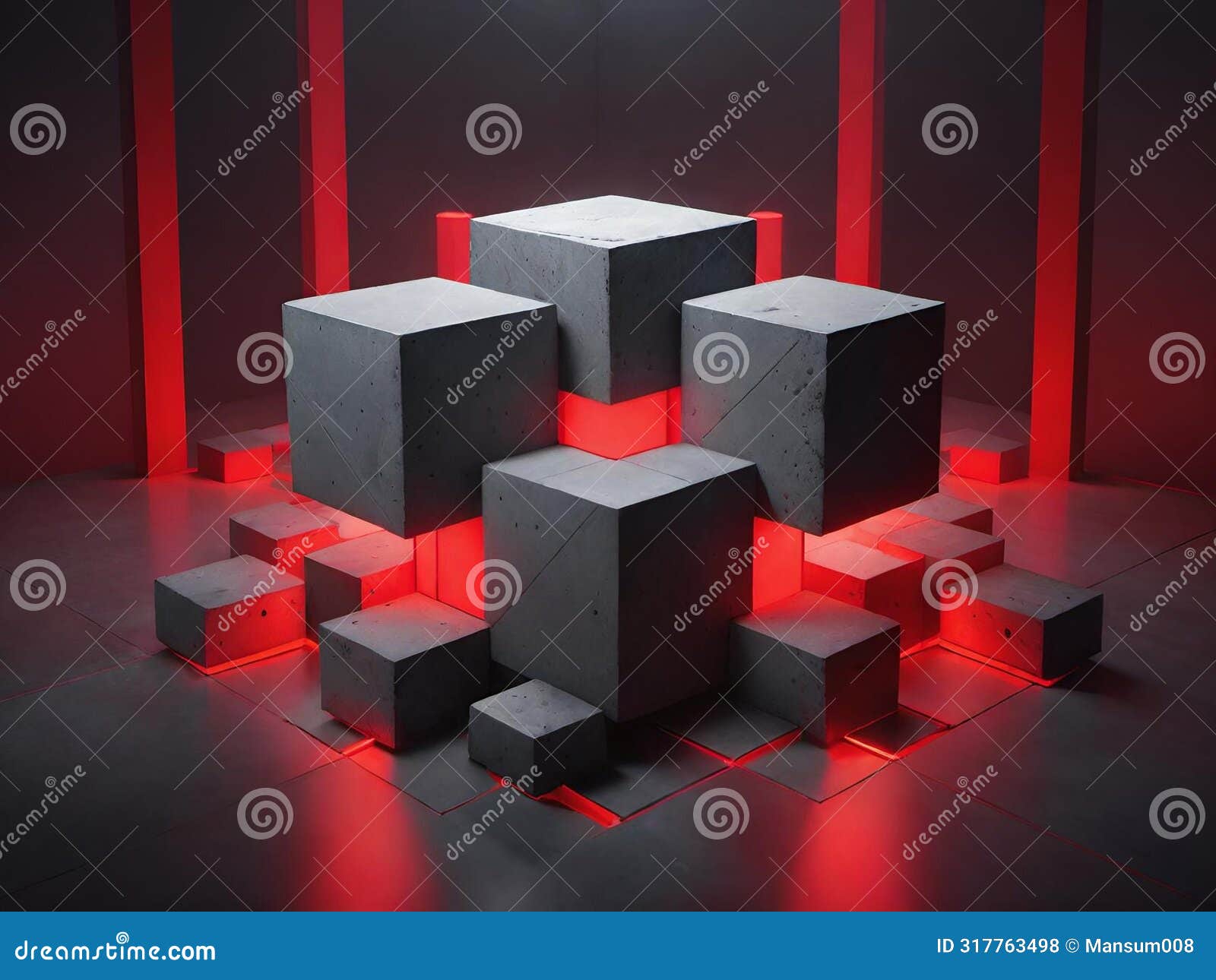 Abstract Red Cubes with a Black Background Stock Illustration ...