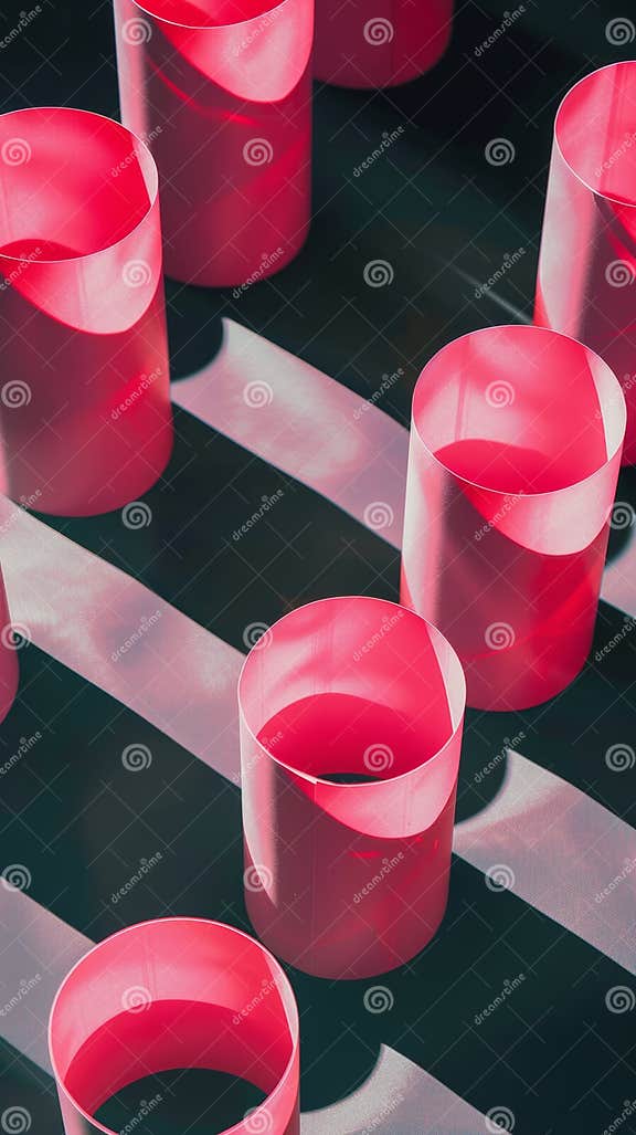 Abstract Red Cylinders with Shadows and Highlights Stock Image - Image ...
