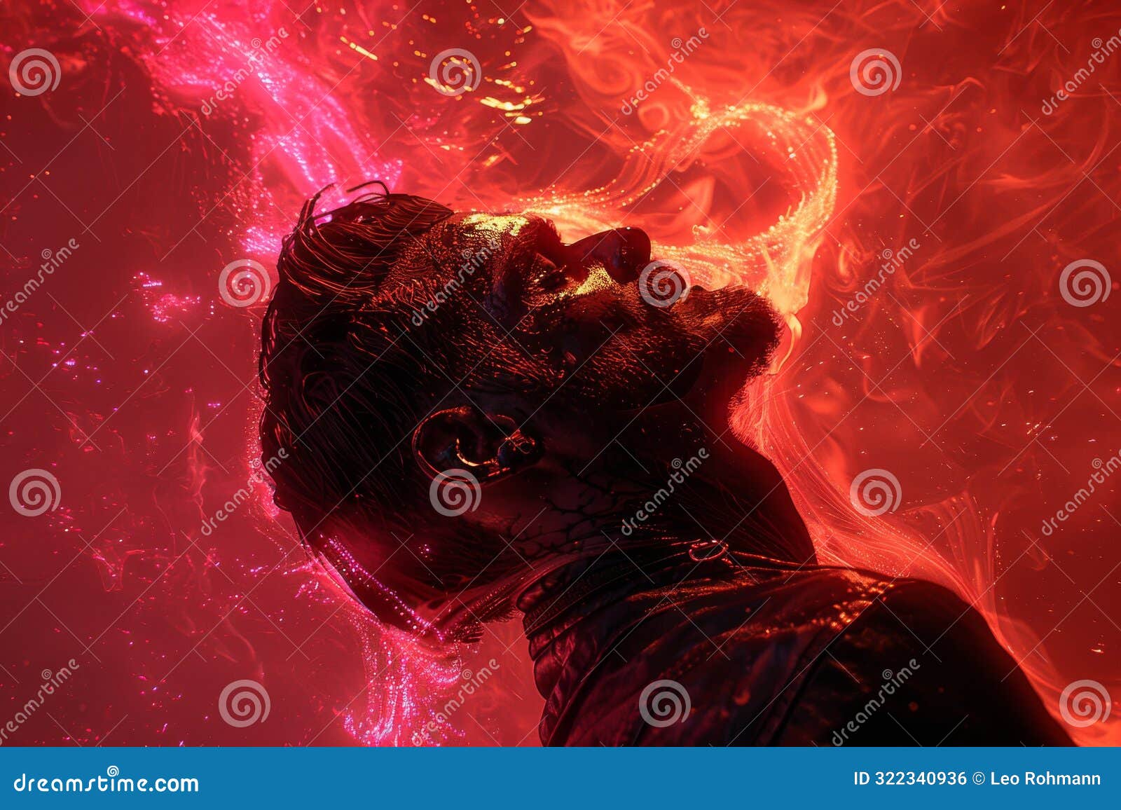 Abstract Red Face with Fiery Elements, Evoking Intense Emotion and ...