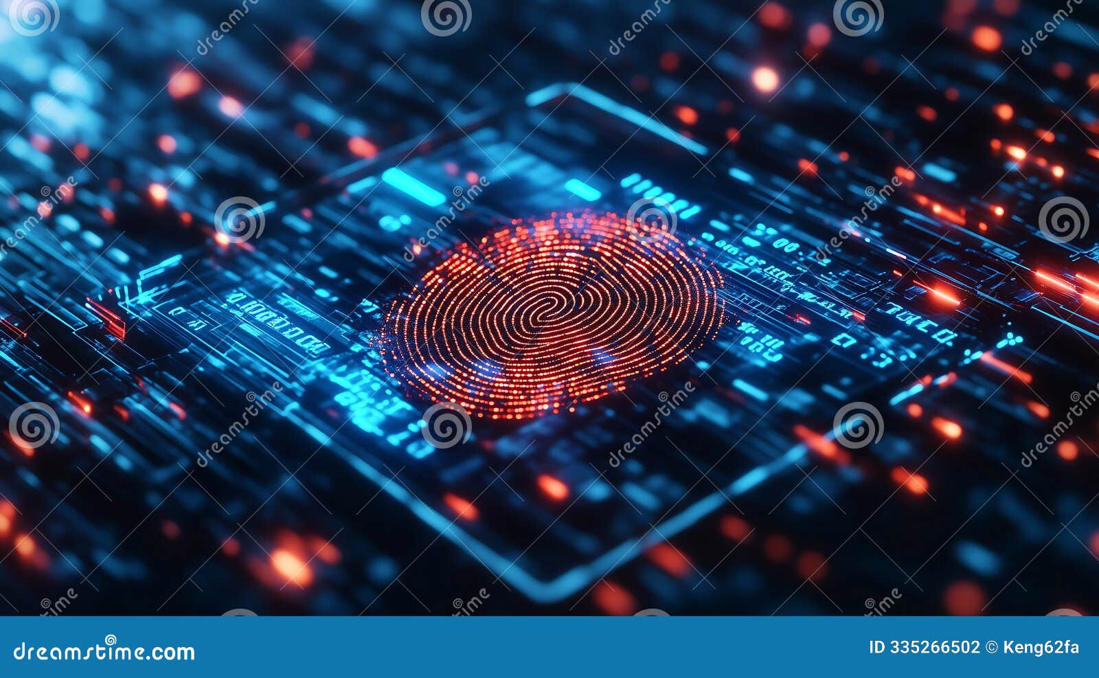 Abstract Red Fingerprint Hologram on a Digital Chip for Biometric ...