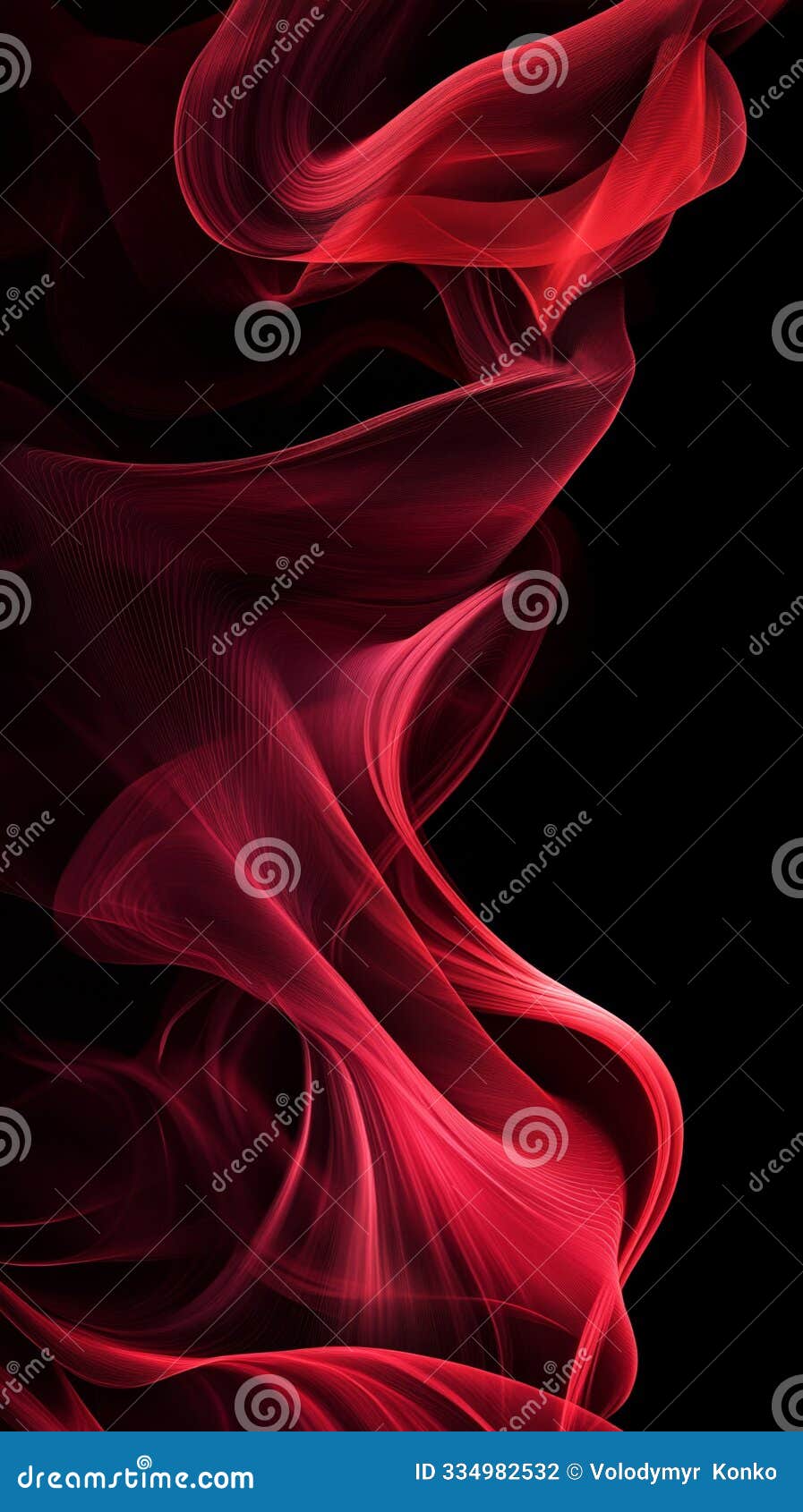 Abstract Red Flowing Waves on Black Background, Digital Art Concept ...