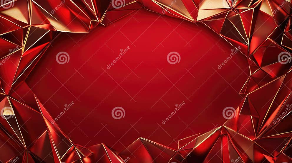 Abstract Red Geometric Structure with Metallic Triangles Forming a ...
