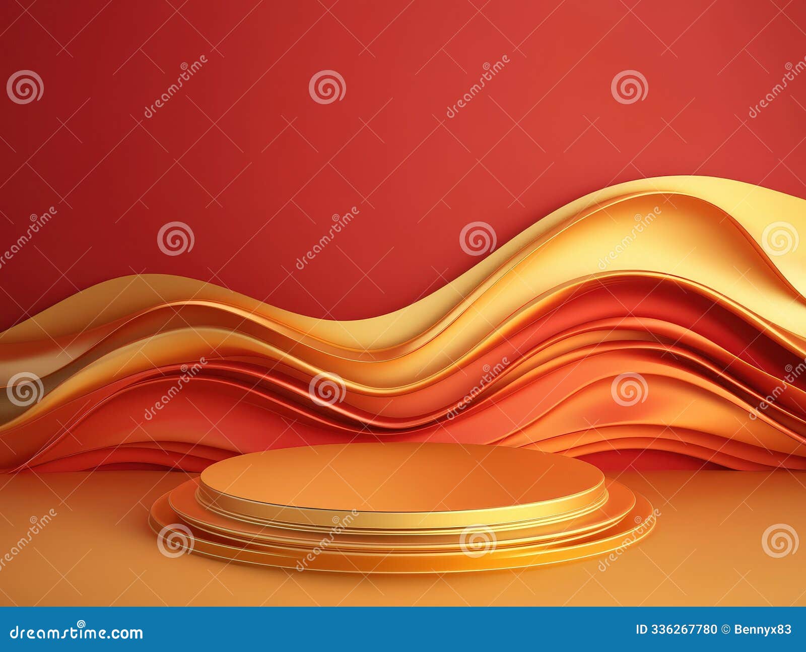 Abstract Red and Gold Wave Background with Podium. Stock Illustration ...