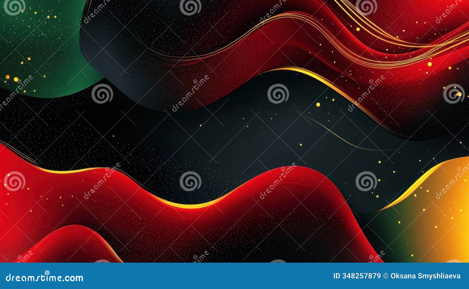 Abstract Red and Green Waves with Golden Particles Design Stock Image ...