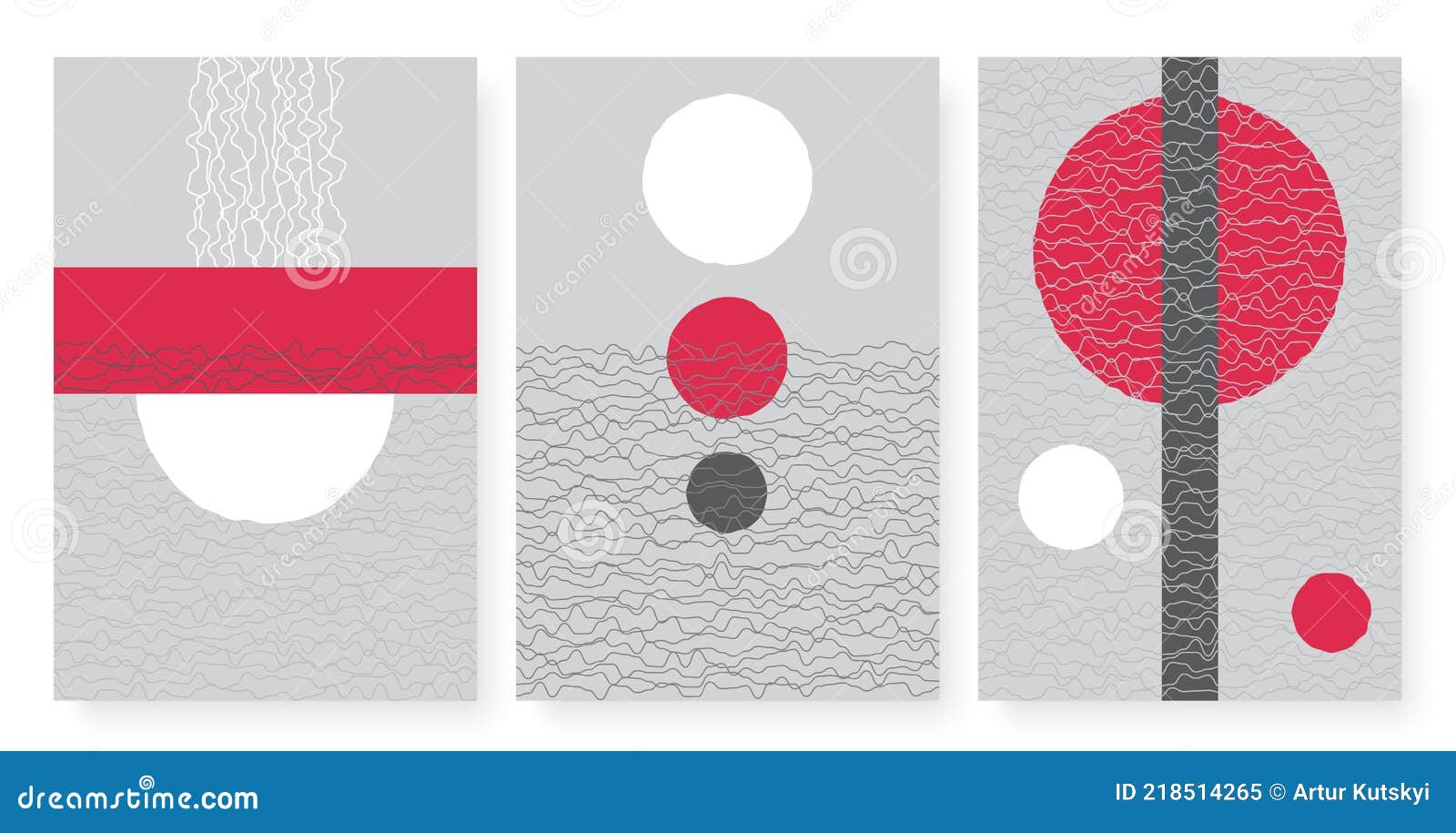 Abstract Red Grey Shape and Hand Drawn Scribbles Pattern Set, Shapeless ...