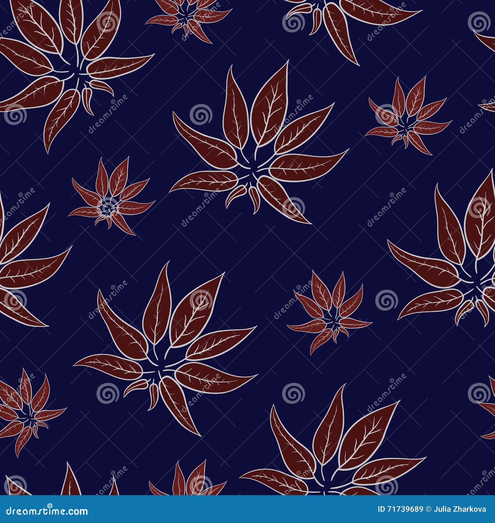 Abstract Red Leaves in the Night Seamless Pattern Stock Illustration ...