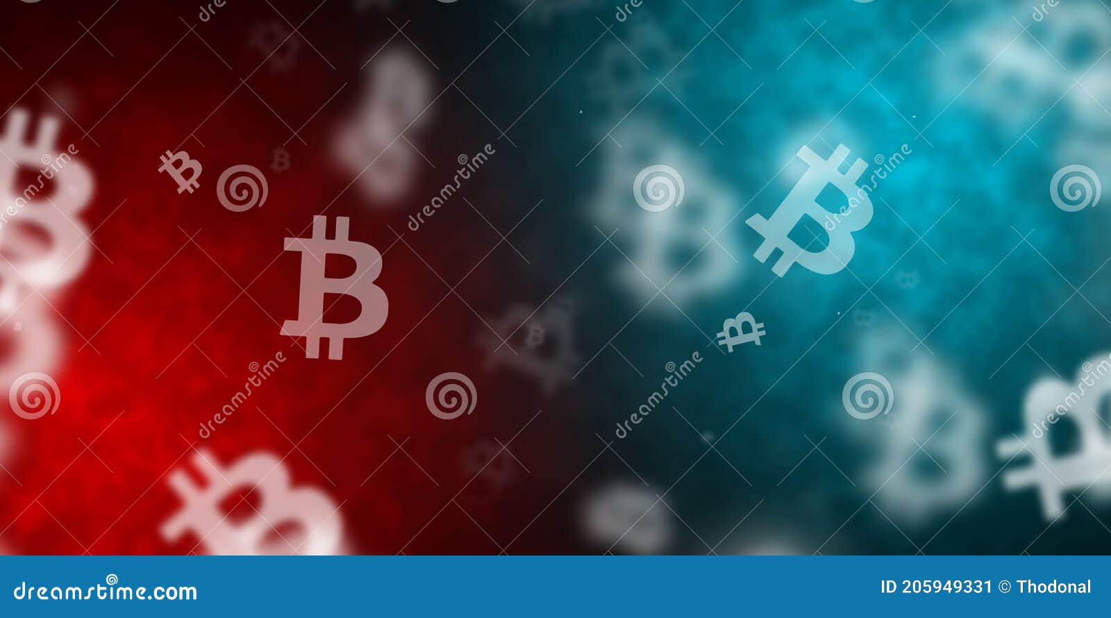 Abstract Red and Light Blue Background with Flying Bitcoin Logos Stock ...