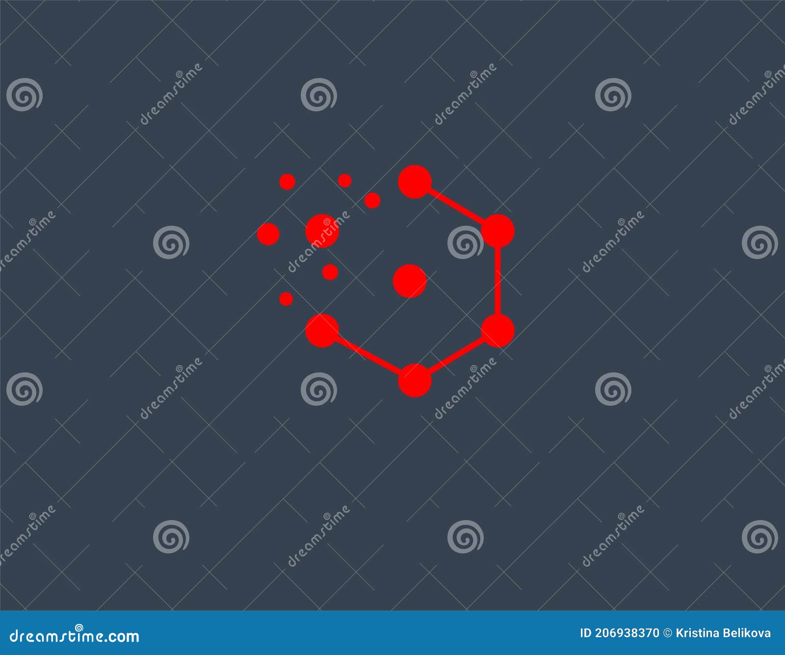 Red Linear Icon Logo Atomic Grid, Geometric Shape with Circles in Nodes ...