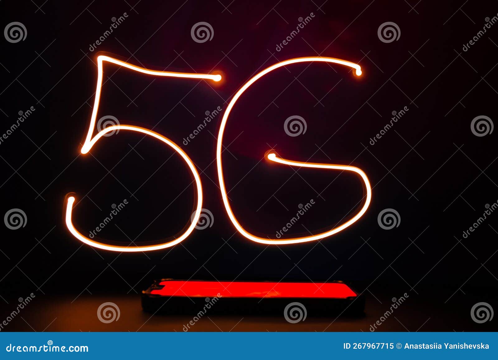 Abstract Red Lines Long Exposure Light Shape of 5G. Network Internet ...