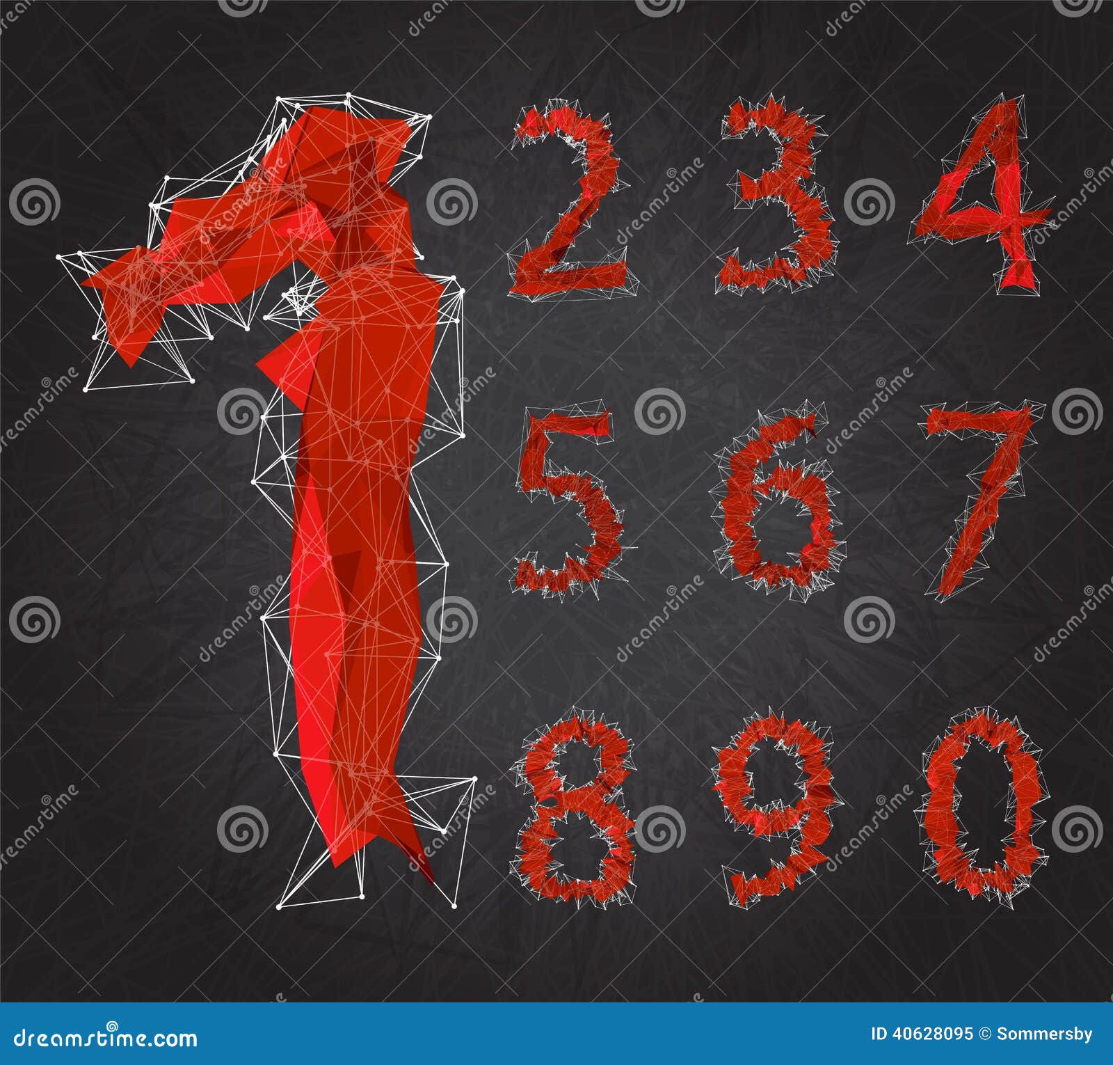 Abstract Red Modern Triangular Collection of Numbers on Black Ge Stock ...