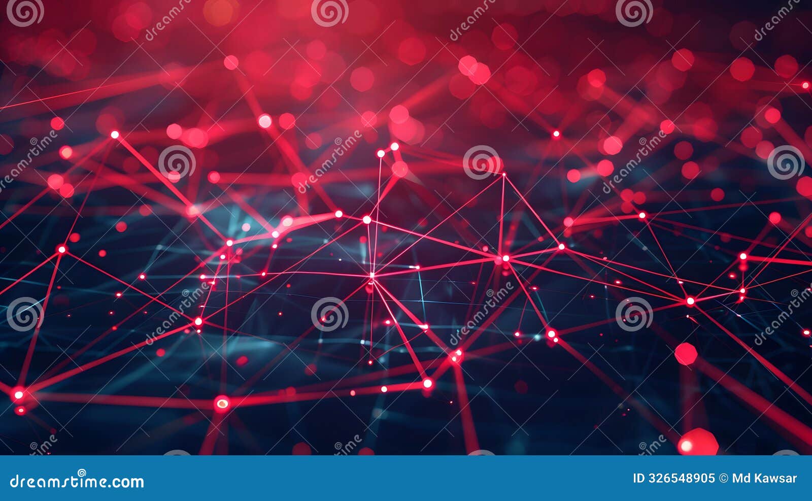 Abstract Red Network Dots and Lines on Dark Blue Background Stock ...