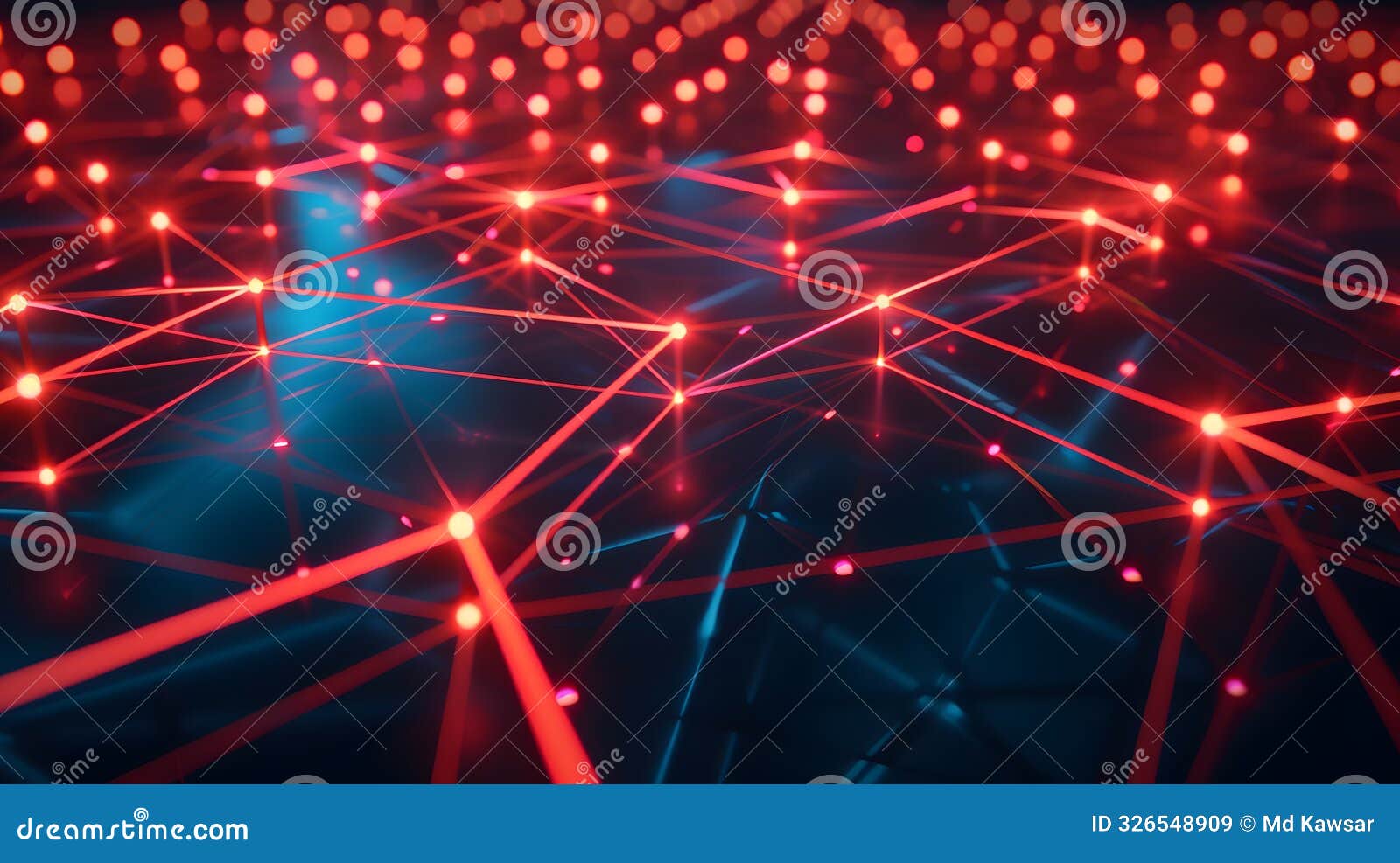 Abstract Red Network Grid on Dark Blue Background Stock Illustration ...