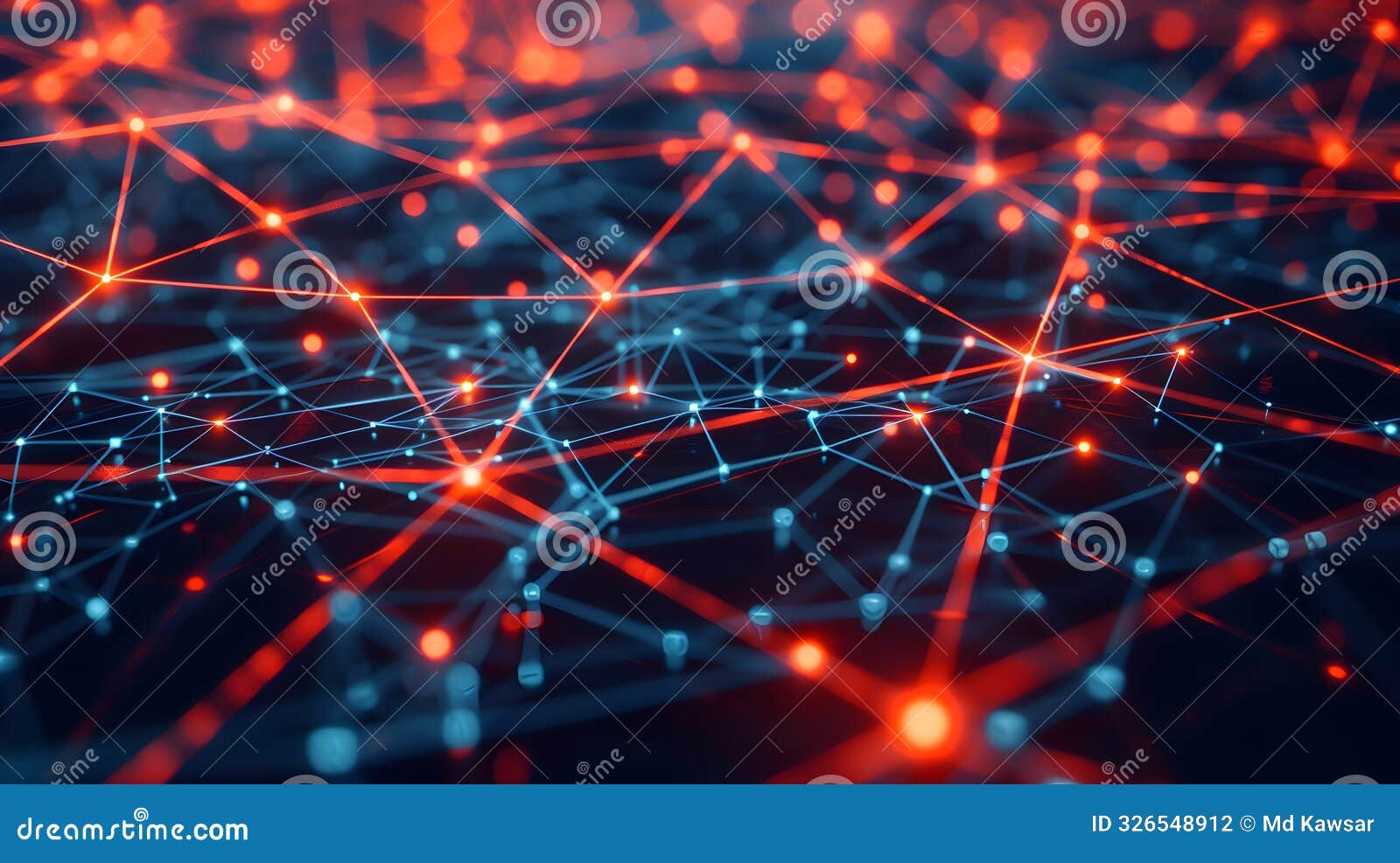 Abstract Red Network Grid on Dark Blue Background Stock Illustration ...