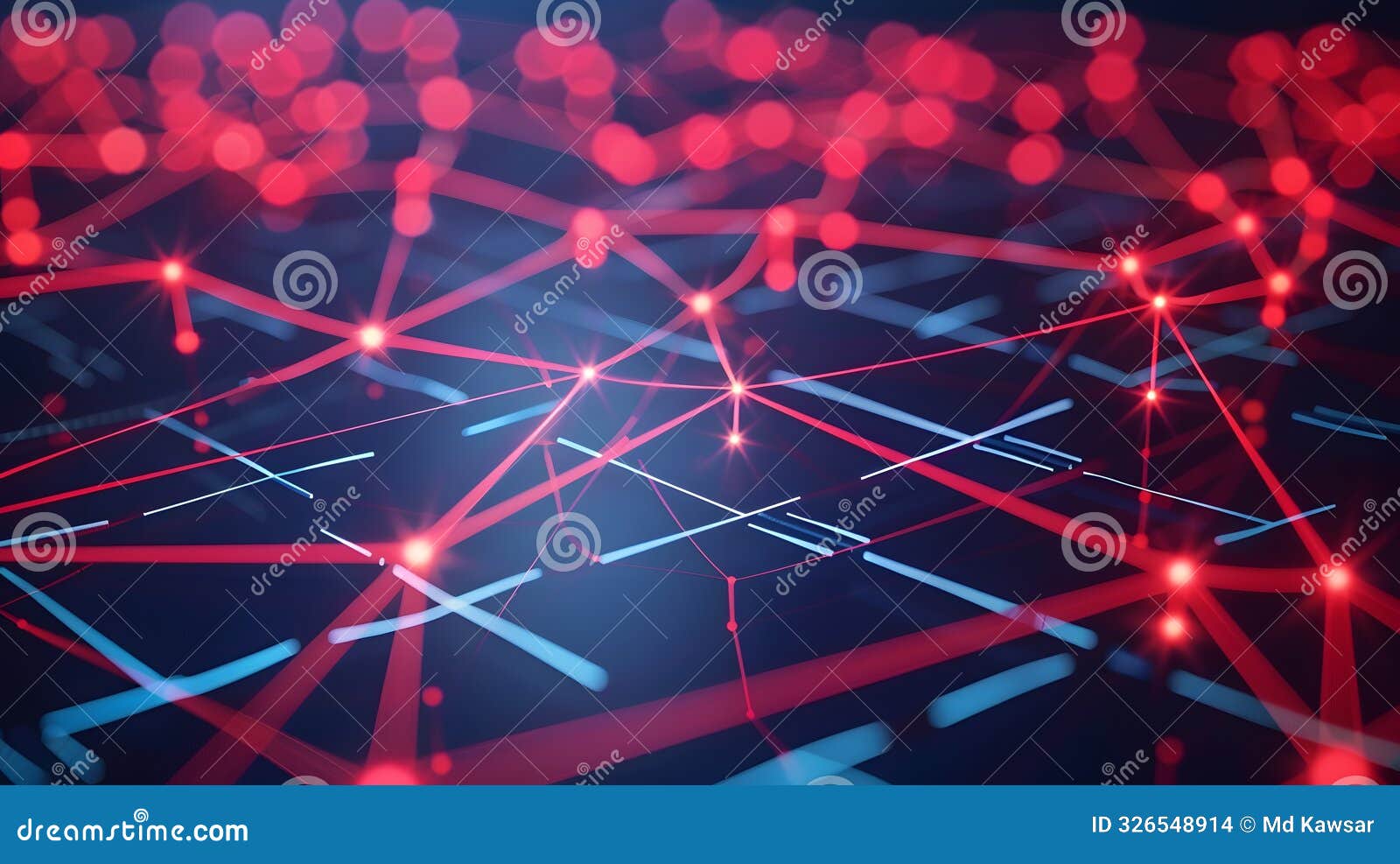 Abstract Red Network Lines and Dots on Dark Blue Background Stock ...