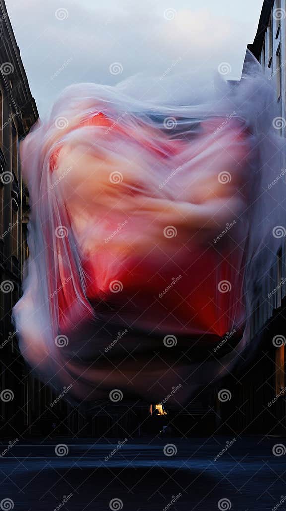 Abstract Red Object Wrapped in Translucent Fabric, Creating a Sense of ...