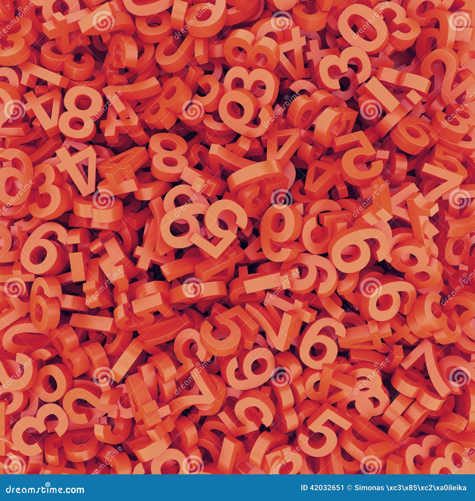 Abstract Red-orange Fallen Numbers. 3d Render Background. Stock ...