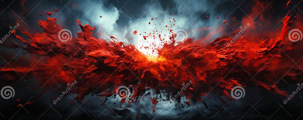 Abstract Red Paint Explosion on Dark Cloudy Sky Stock Illustration ...