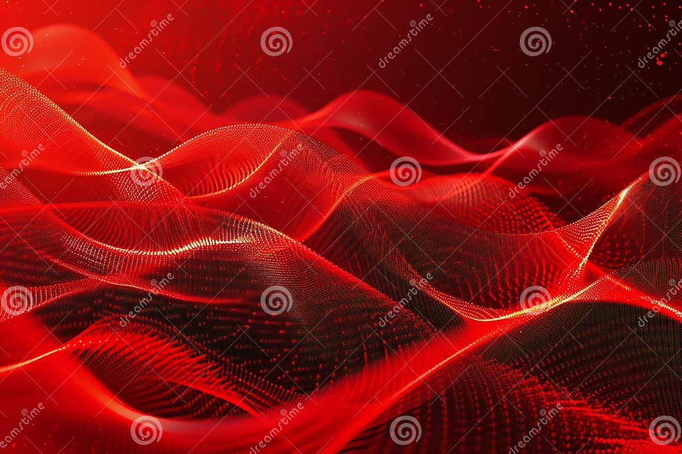 Abstract Red Particles Wave Technology Background, Stock Illustration ...