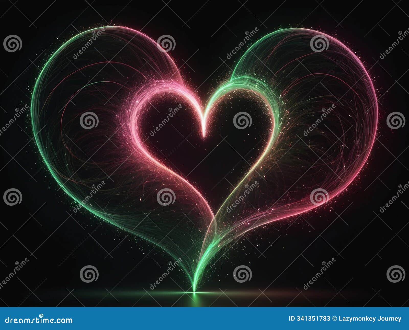 Abstract Red Pink Green Heart Shape Particle, Trails of Light Stock ...