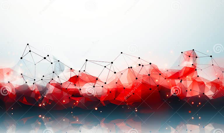 Abstract Red Polygonal Network Pattern on Blue Background Technology ...